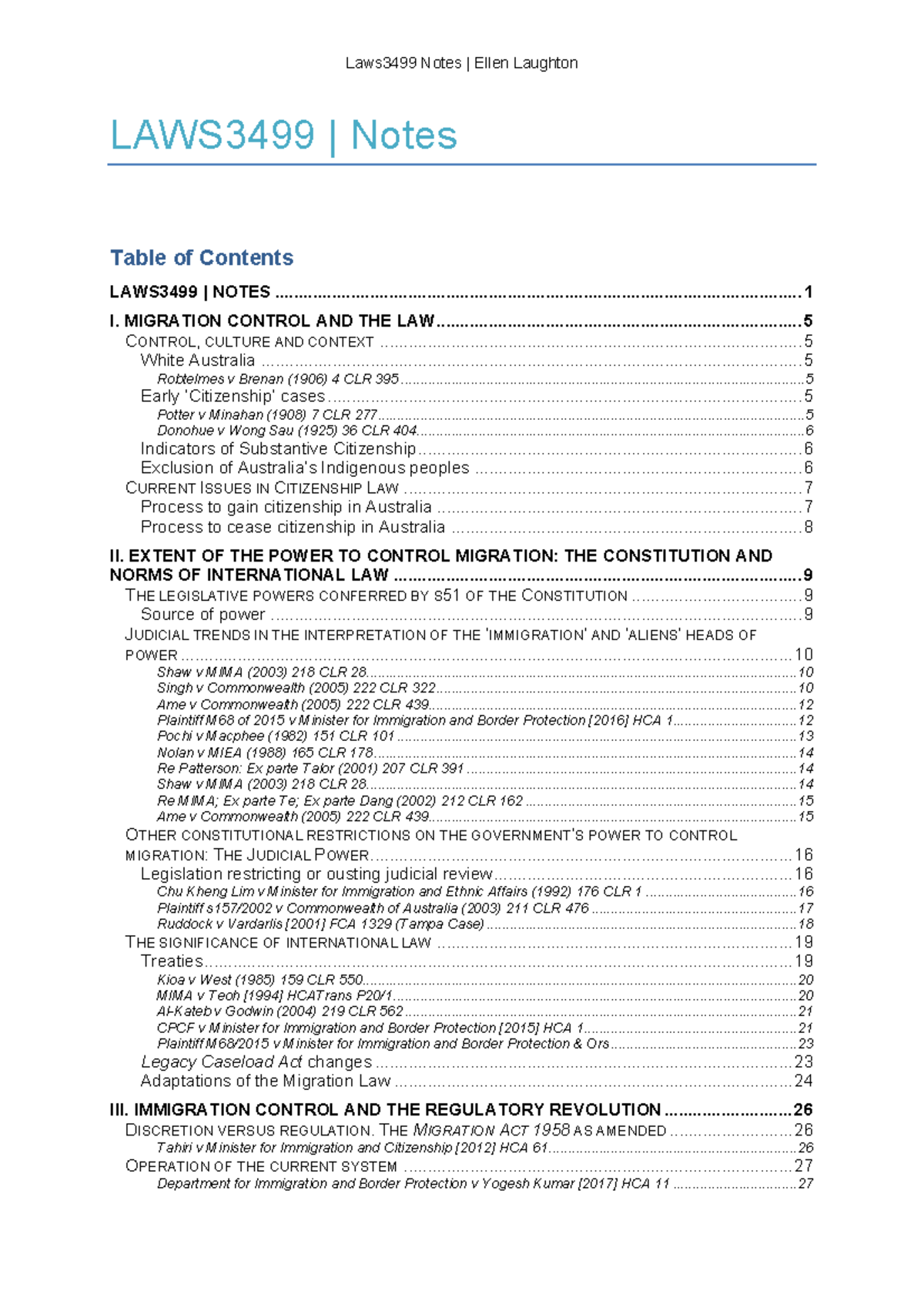LAWS3499 | Comprehensive Exam Notes on Forced Migration & Refugee ...
