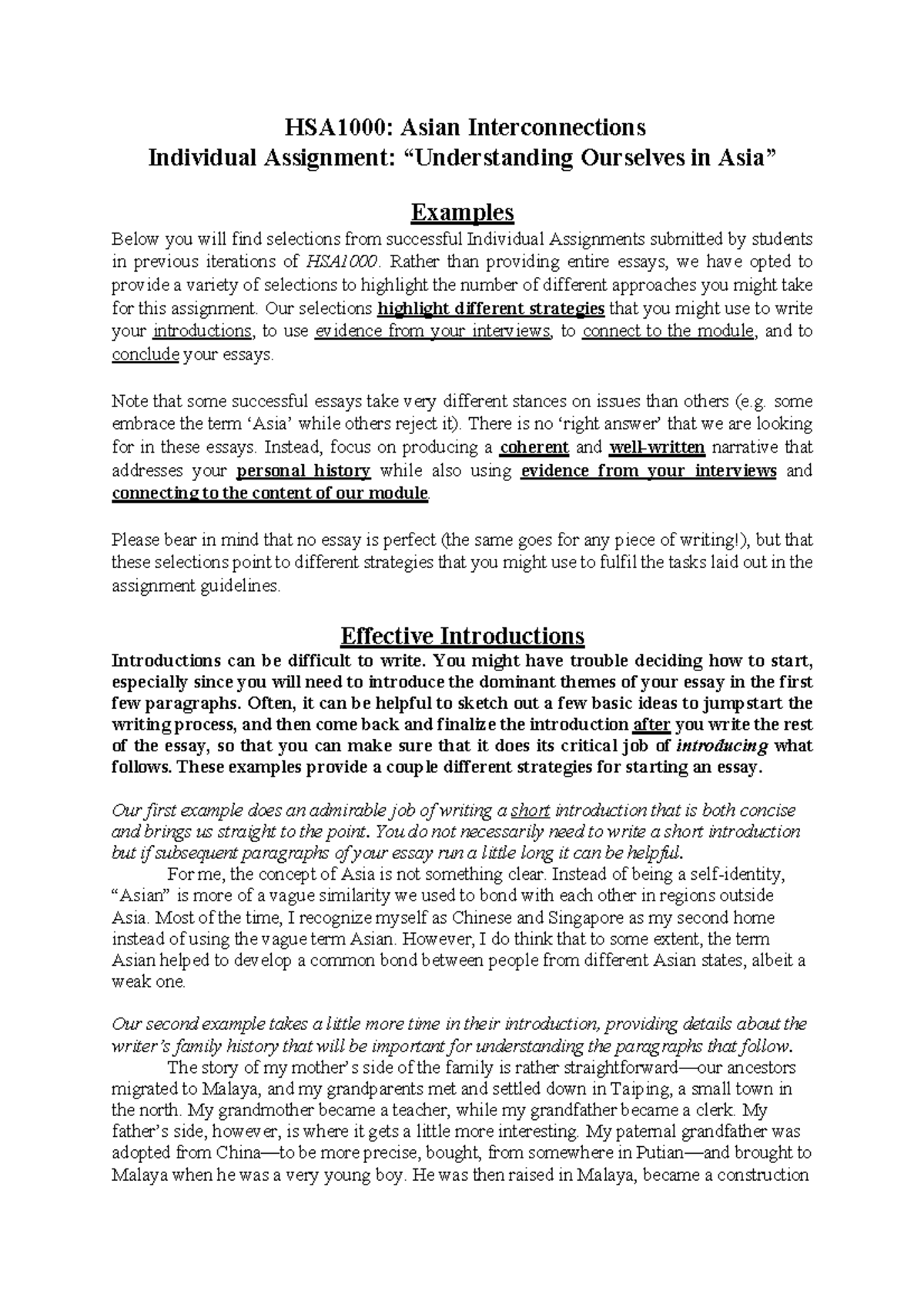 HSA1000 Individual Assignment: Examples of Student Narratives - Studocu