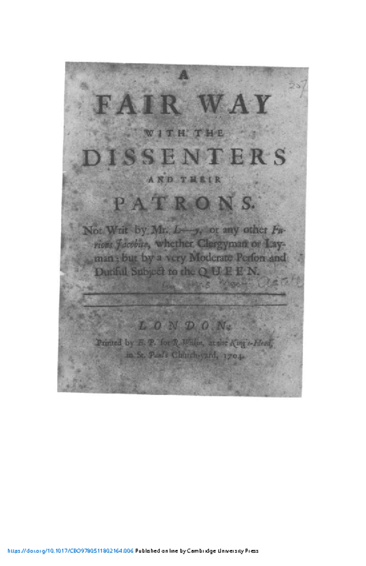 A Fair Way with the Dissenters and Their Patrons: An Analysis - Studocu