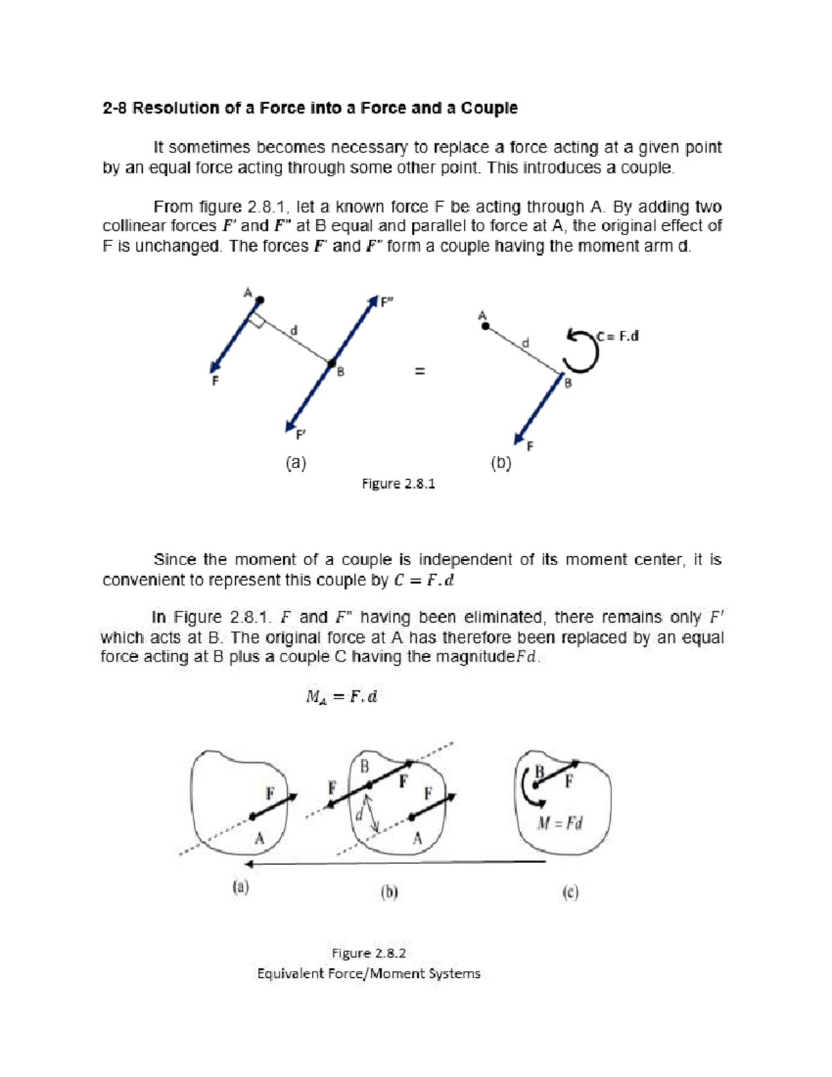Module 7: Resolution of Forces into a Force and a Couple - Studocu