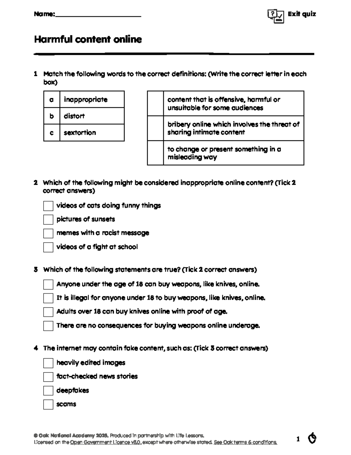 Exit Quiz: Harmful Online Content - English Practice Paper - Studocu