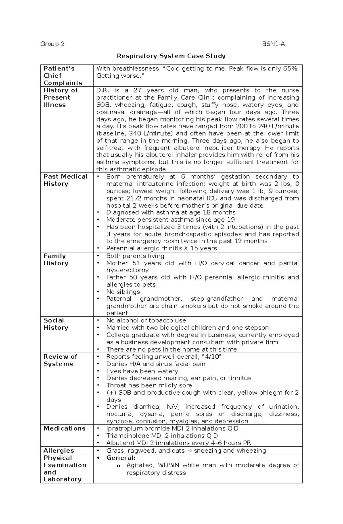 Group-2-BSN1A - Respiratory System Case Study Analysis - Studocu
