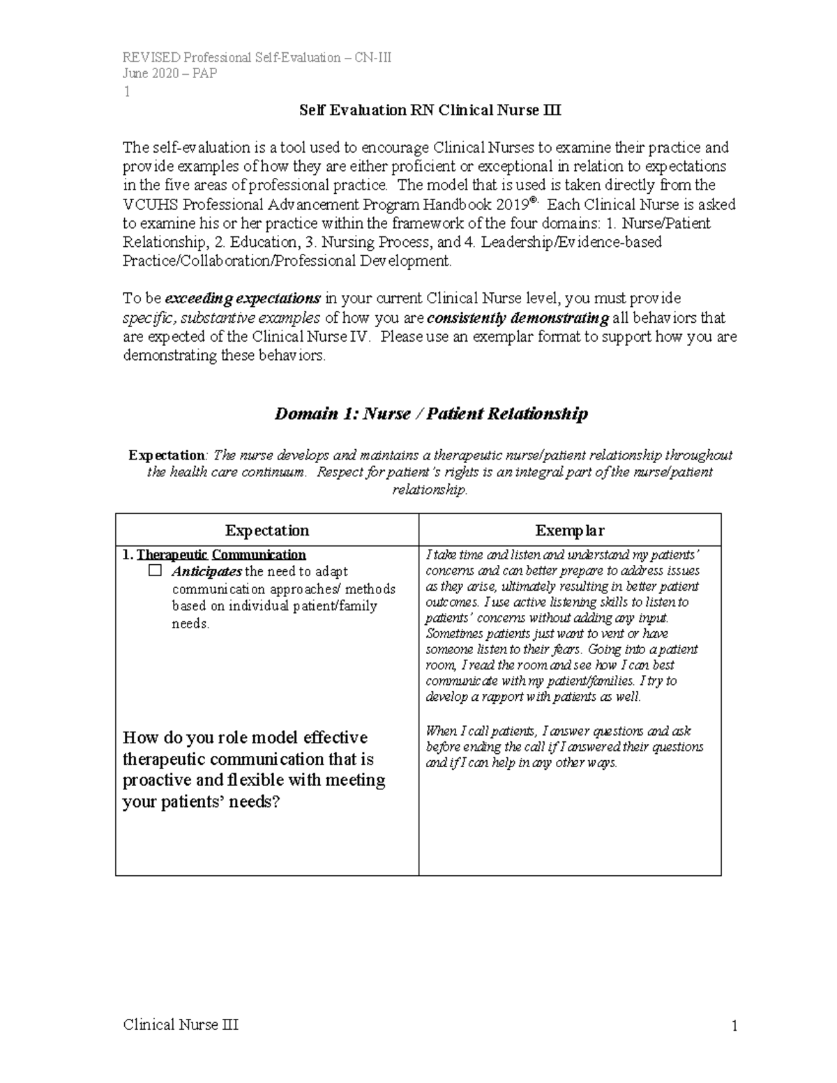 Selfeval Clin 3 - RN Clinical Nurse III Self-Evaluation Summary - Studocu