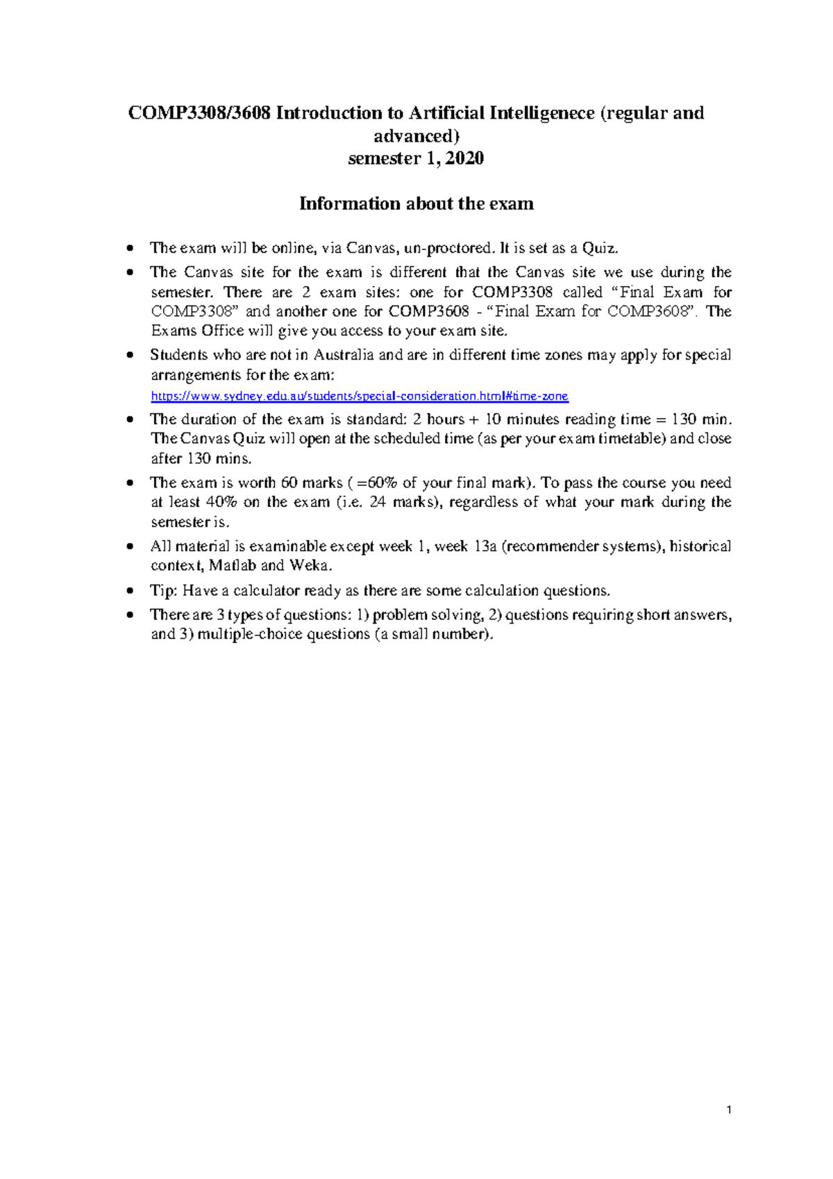 Sample Final Exam Questions COMP3308 - COMP3308/3608 Introduction to Artificial Intelligenece ...