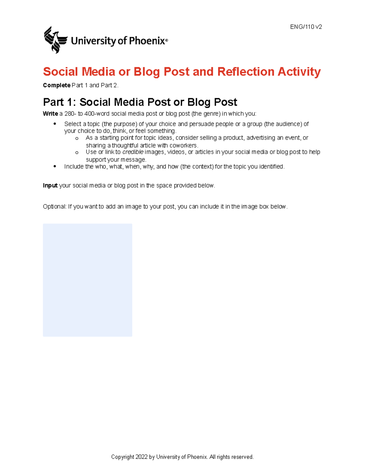Eng110 v2 wk3 social media blog post and reflection activity - ENG/110 ...