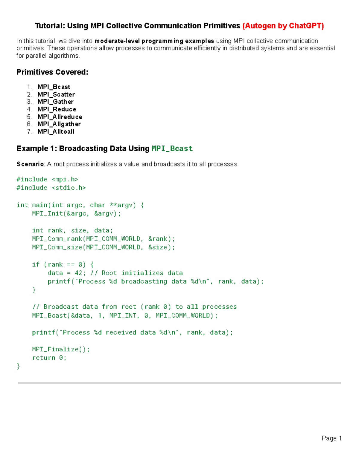 Using MPI Collective Comm Primitives: A Tutorial Guide - Studocu