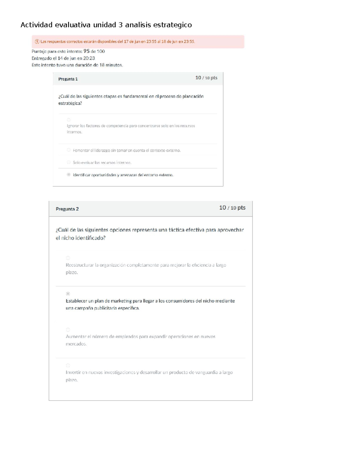 Actividad Evaluativa Unidad 3: Análisis Estratégico y Respuestas Correctas - Studocu