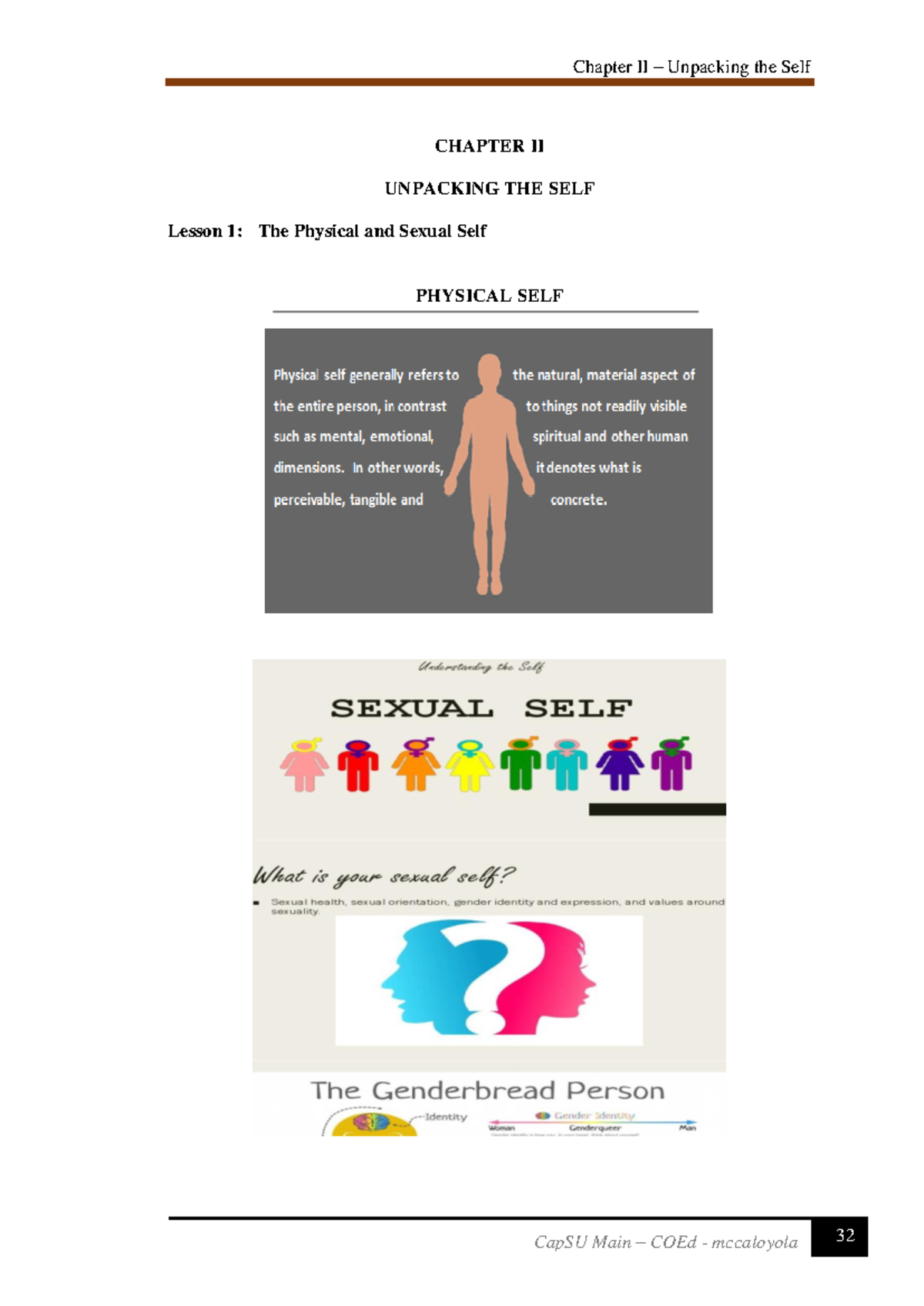 Chapter II Understanding the Self - CHAPTER II UNPACKING THE SELF Lesson 1: The Physical and ...