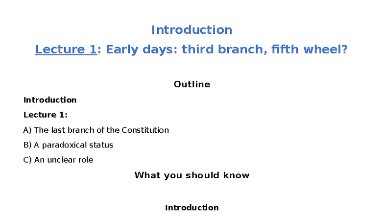 Introduction Lecture 1: The Judicial Branch and Its Role - Studocu