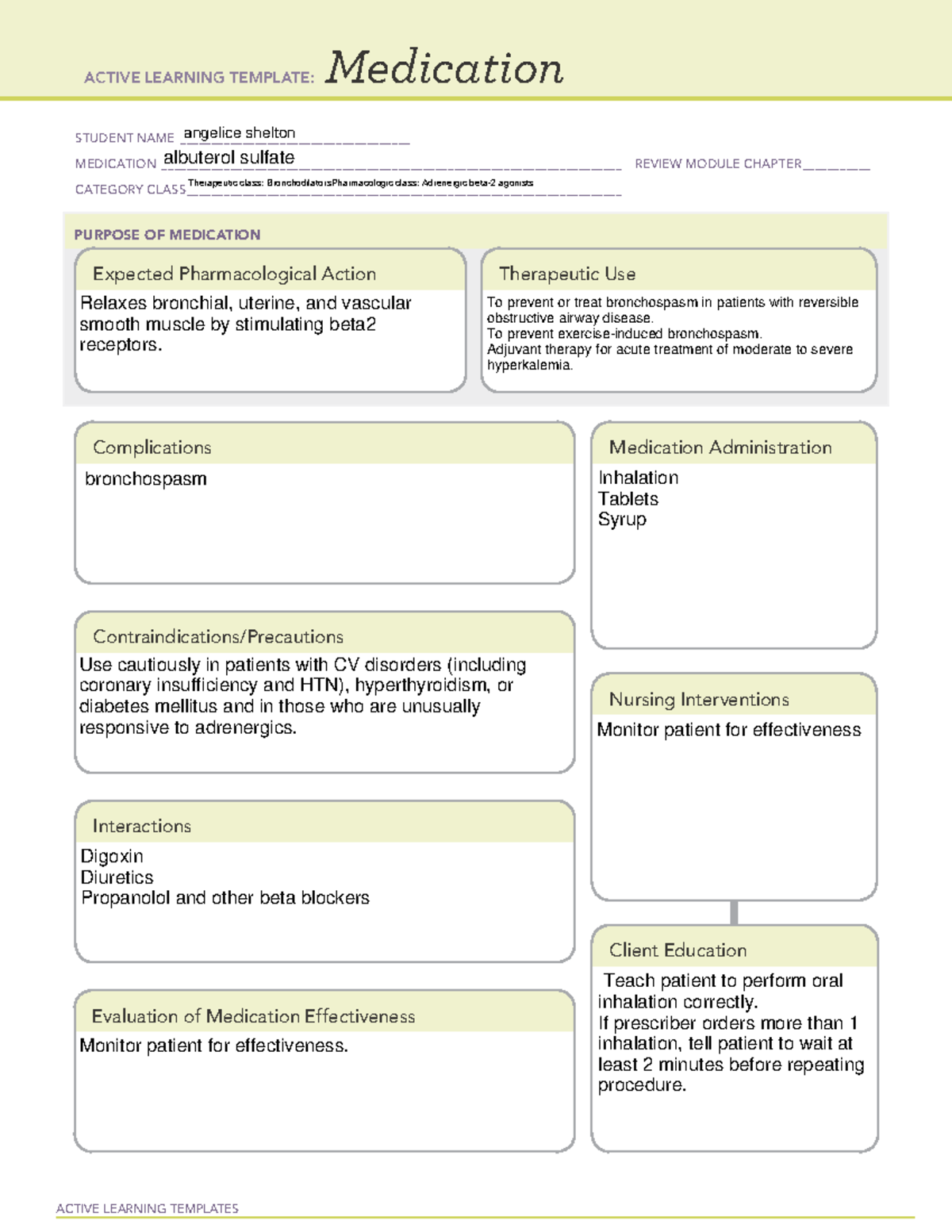 Albuterol - ati template - ACTIVE LEARNING TEMPLATES Medication STUDENT ...