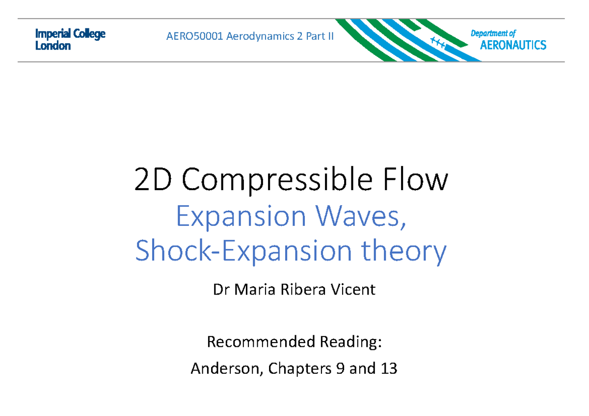 2D Compressible-part2 - 2D Compressible Flow Expansion Waves, Shock-Expansion theory Dr Maria ...