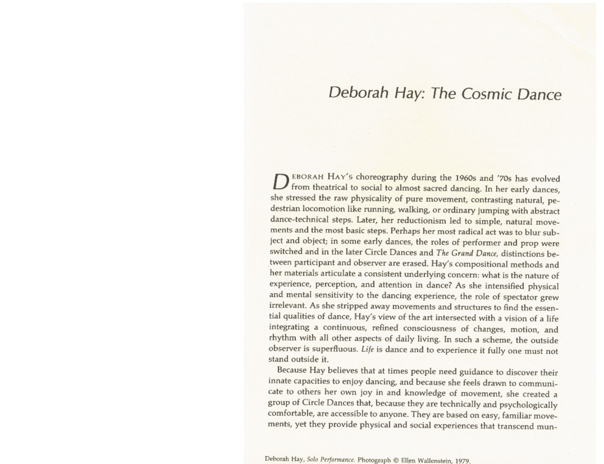 Terpsichore in Sneakers - Deborah Hay - Deborah Hay: The Cosmic Dance D ...