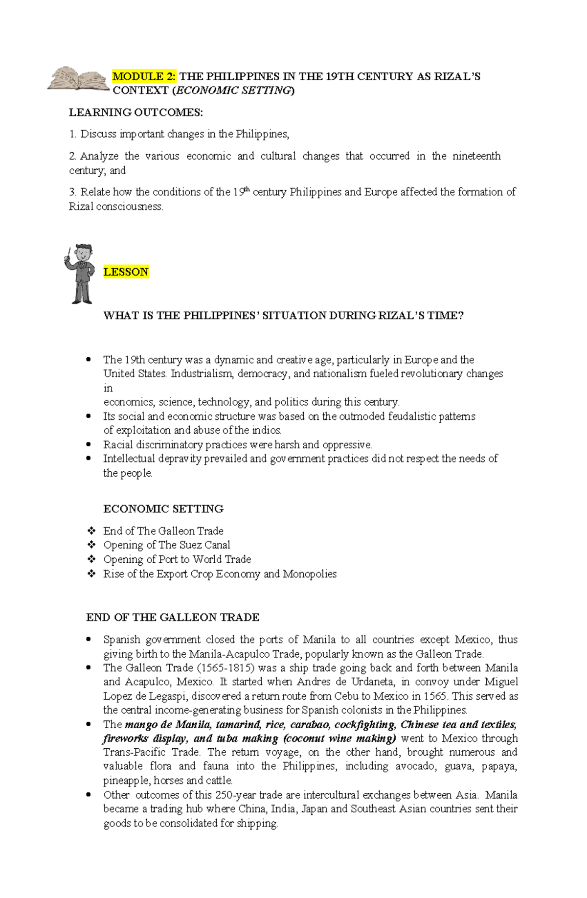 Module 2: Economic Changes in 19th Century Philippines (Rizal Context) - Studocu