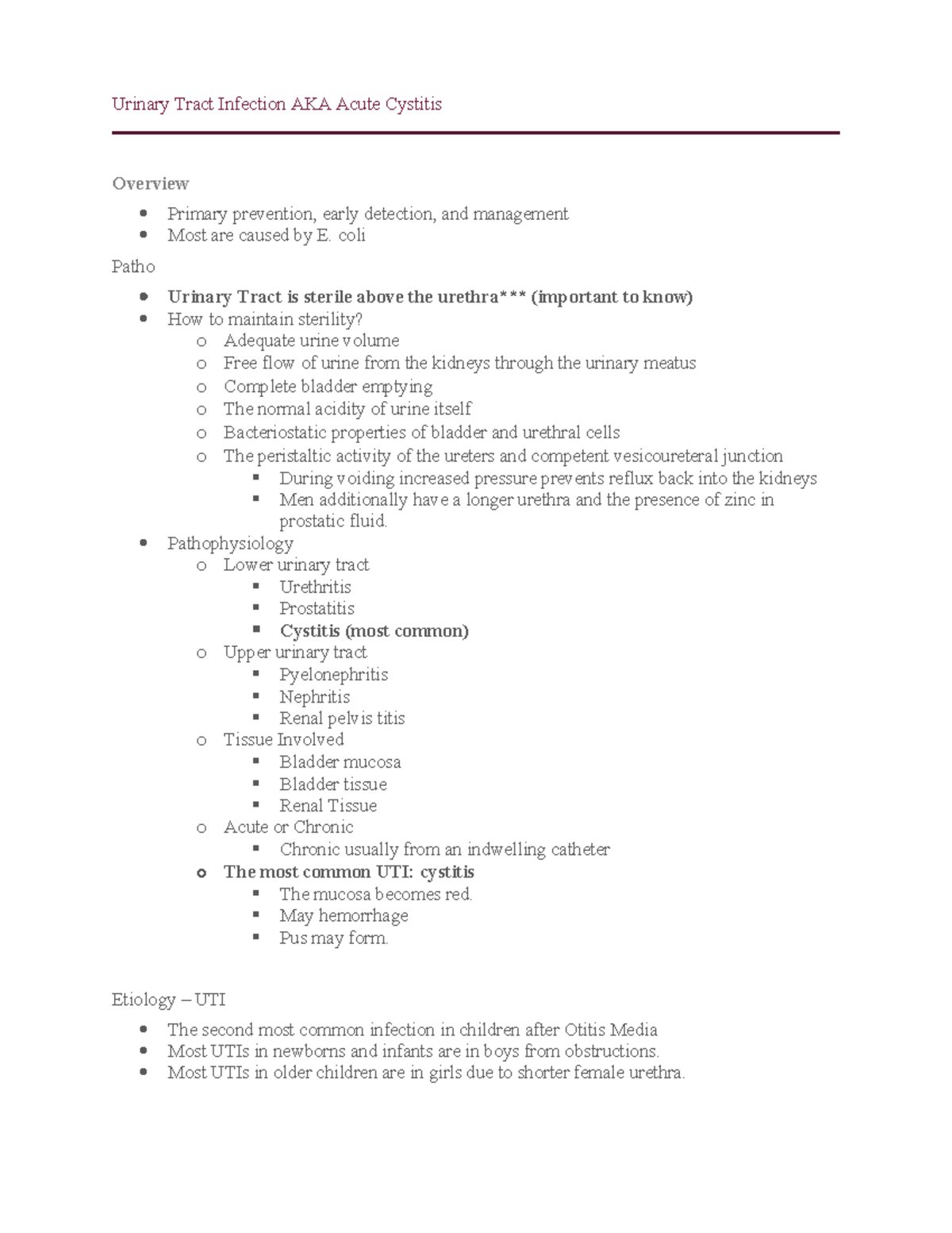 UTI Course Notes: Prevention, Pathophysiology & Management Insights ...