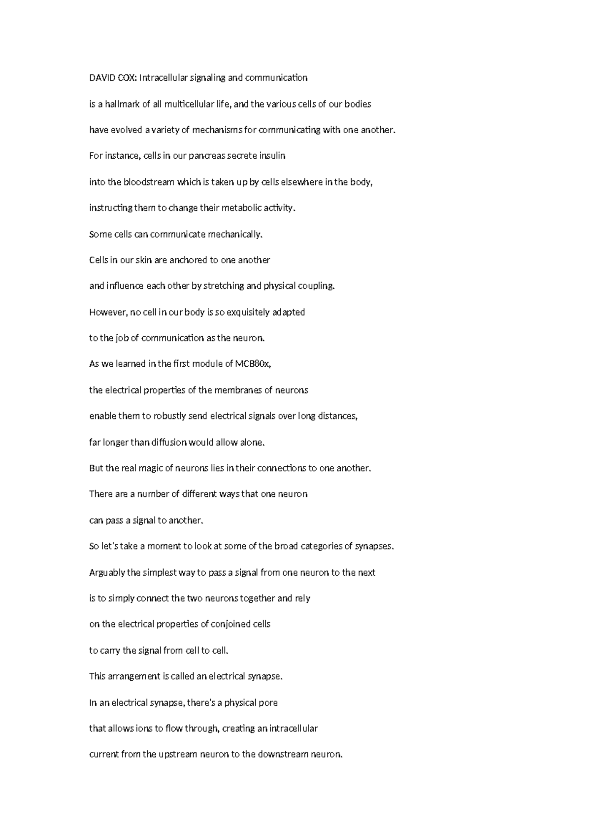 L2 - Neurobiology: Intracellular Signaling & Neuronal Communication ...