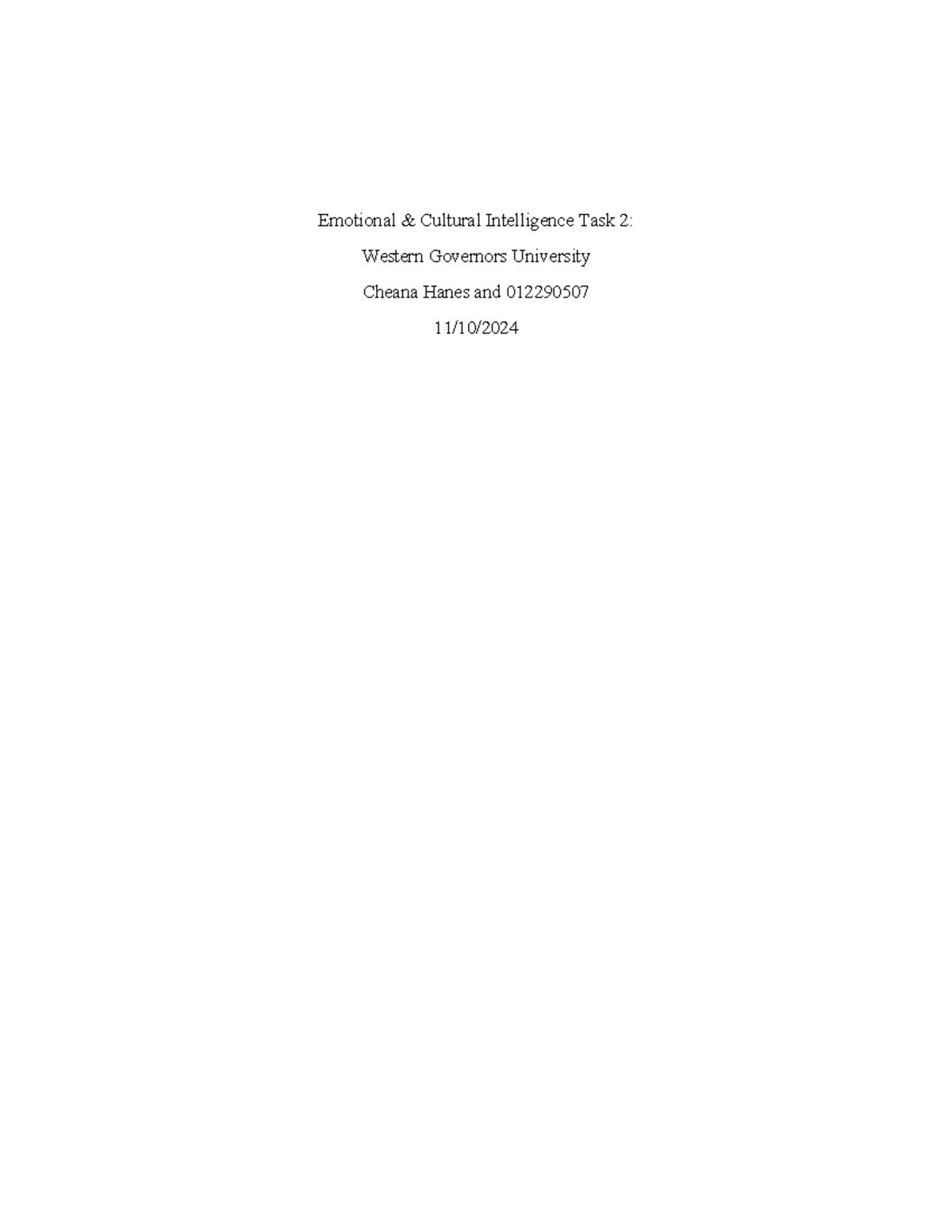 D082 Task 2 - Emotional and Cultural Intelligence - Emotional ...