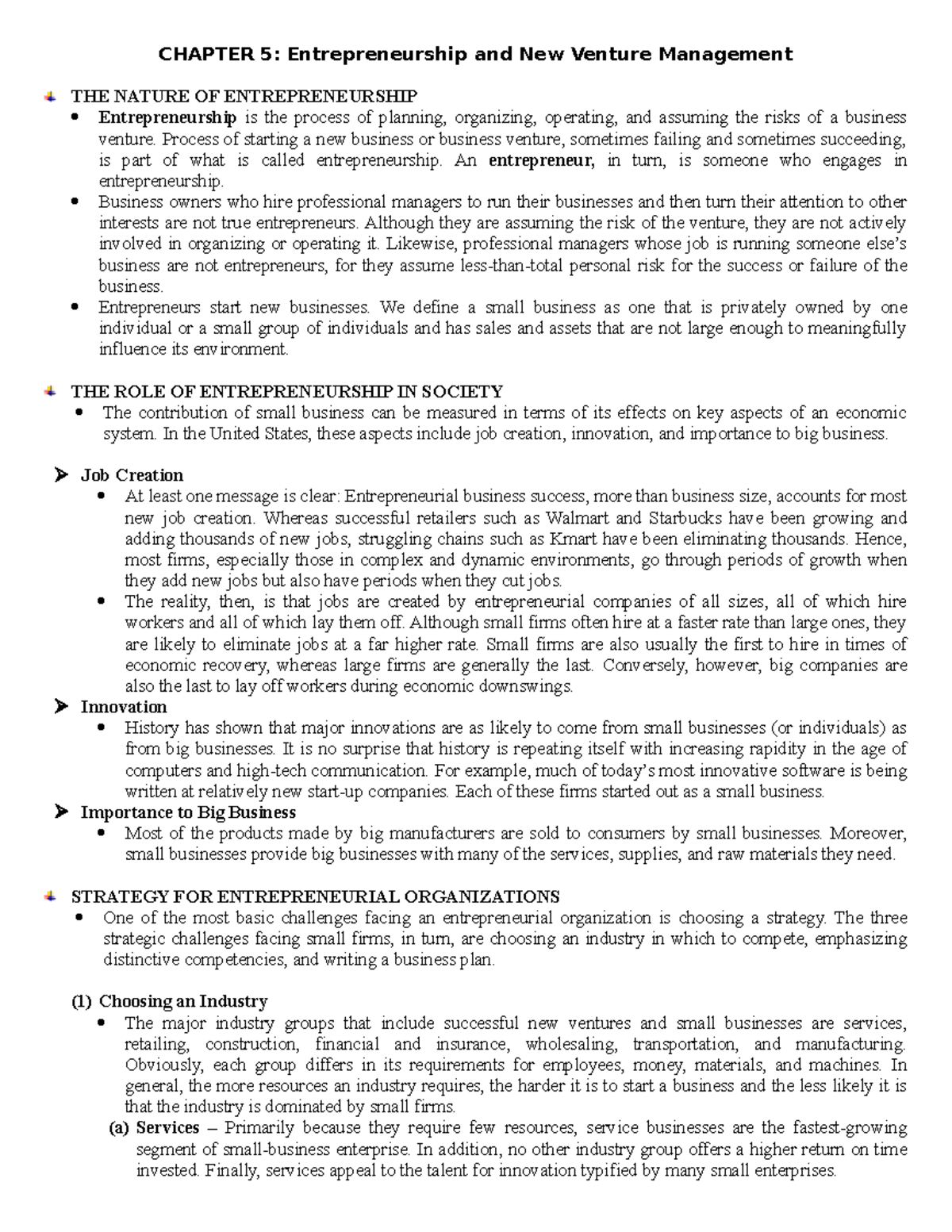 Chapter 5 - Entrepreneurship and New Venture Management - CHAPTER 5 ...