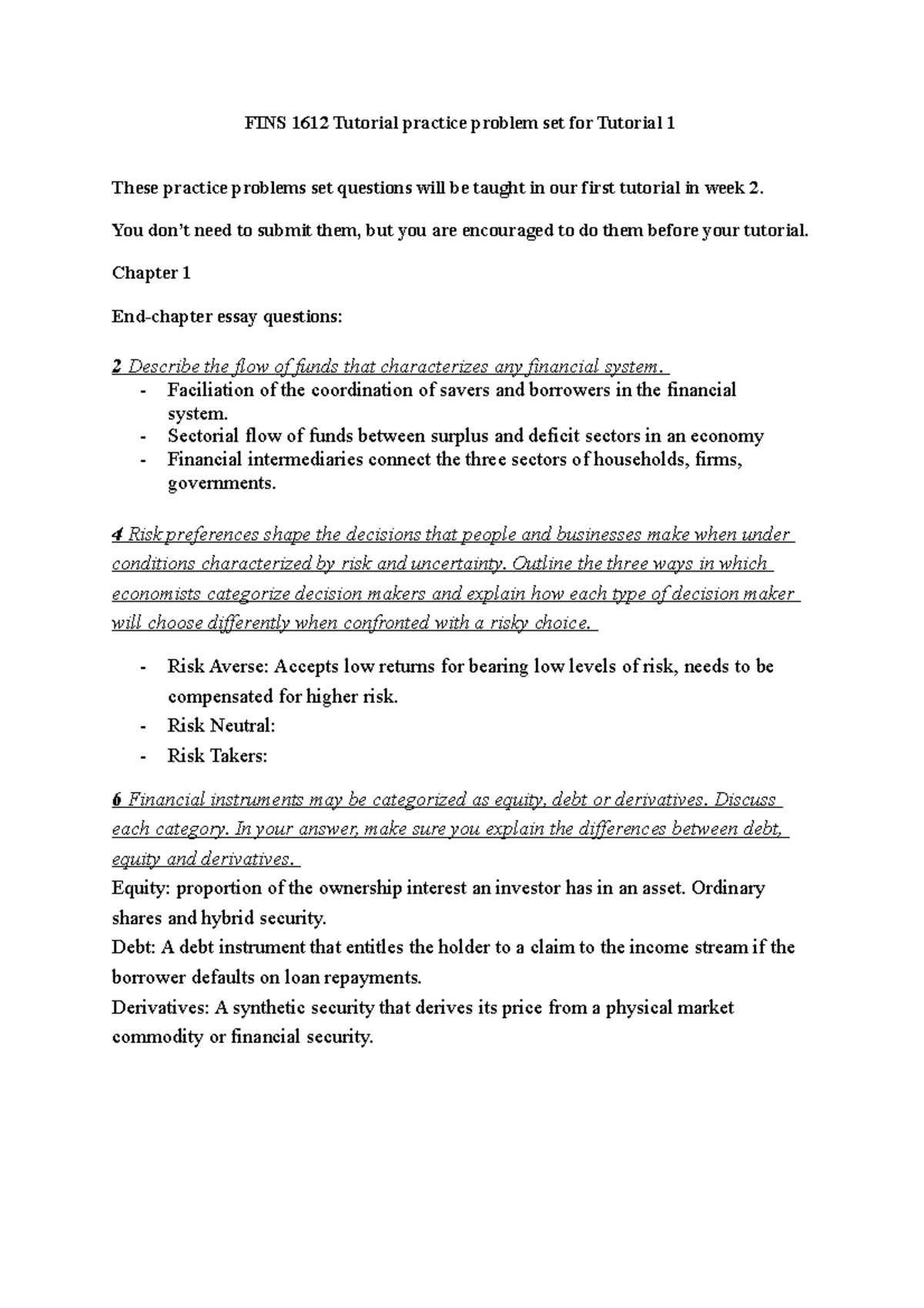 Tutorial practice problem set for Tutorial 1 - You don’t need to submit ...