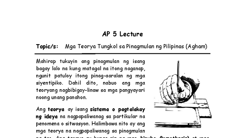 AP 5 Lecture: Mga Teorya sa Pinagmulan ng Pilipinas (Agham) - Studocu