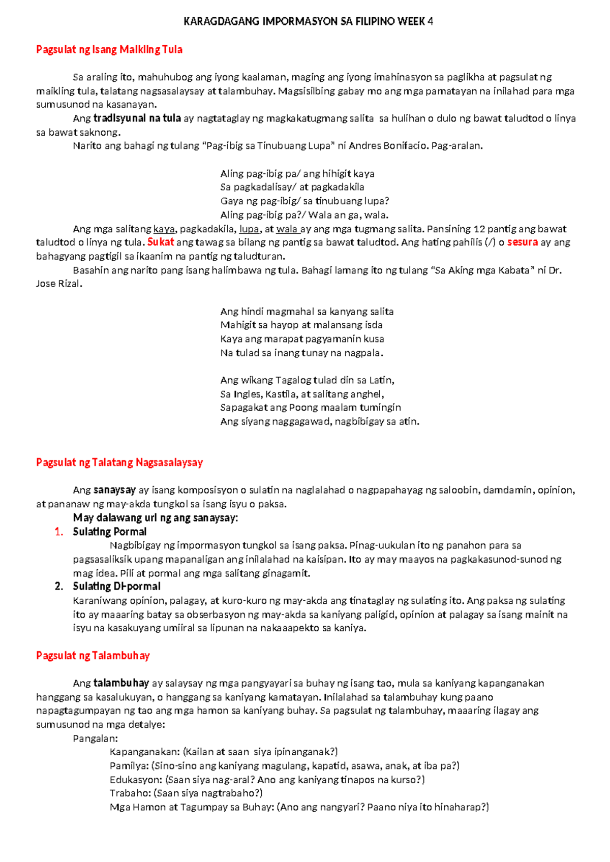 Q1 FIL 5 Activity Sheet: Pagsulat ng Tula, Talatang Nagsasalaysay, at ...