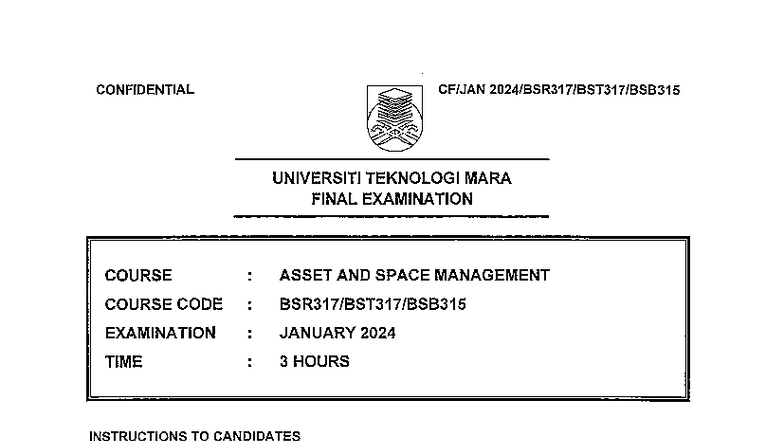 BSR317 Final Exam: Asset and Space Management January 2024 - Studocu