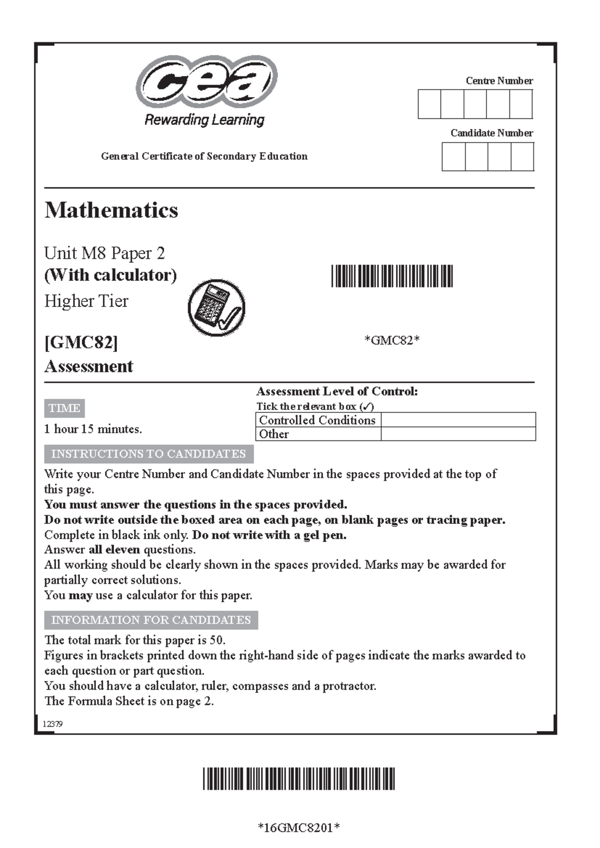 GMC82 - M8 Paper 2 Practice Questions with Calculator - Studocu