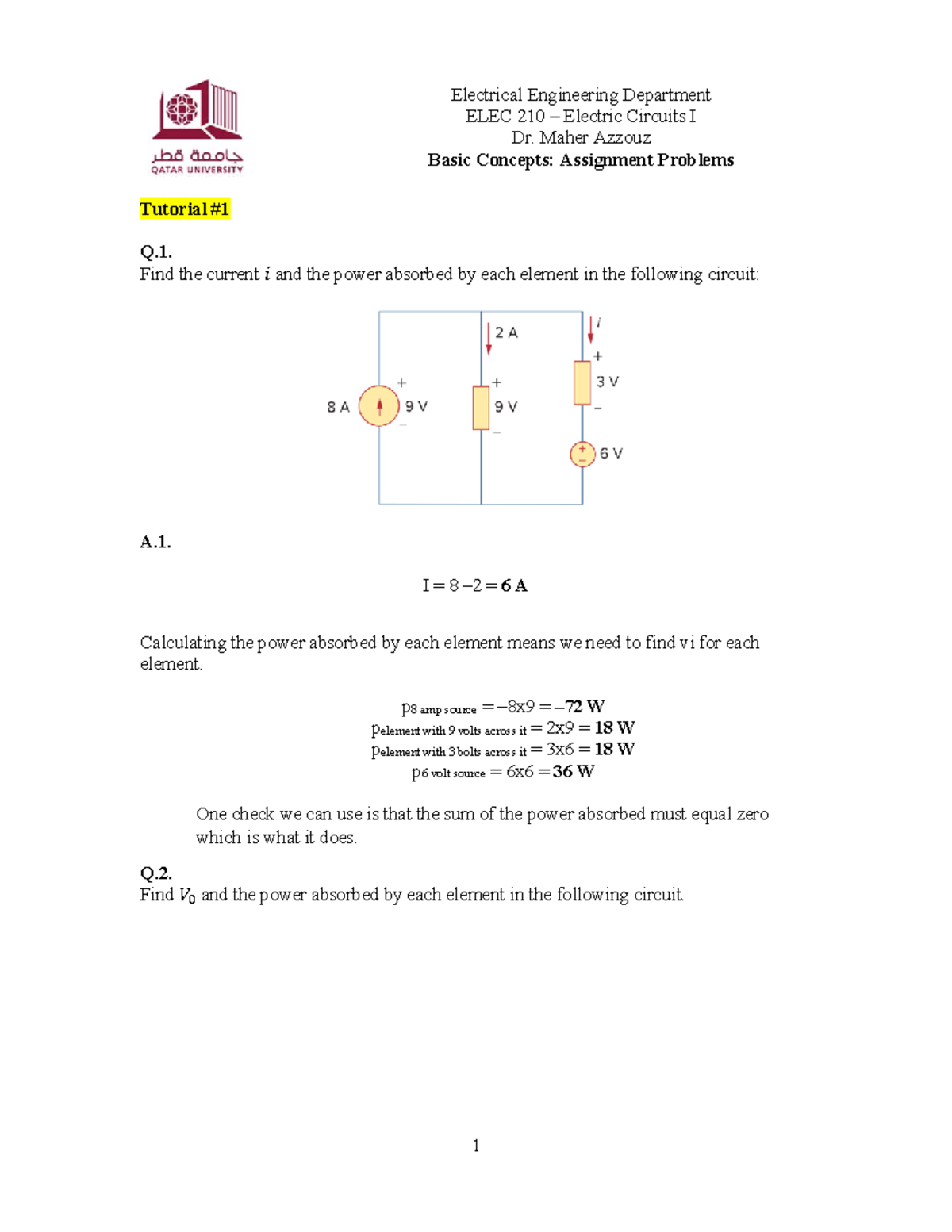 Chapter 1_elec210 - Electrical Engineering Department ELEC 210 – Electric Circuits I Dr. Maher ...