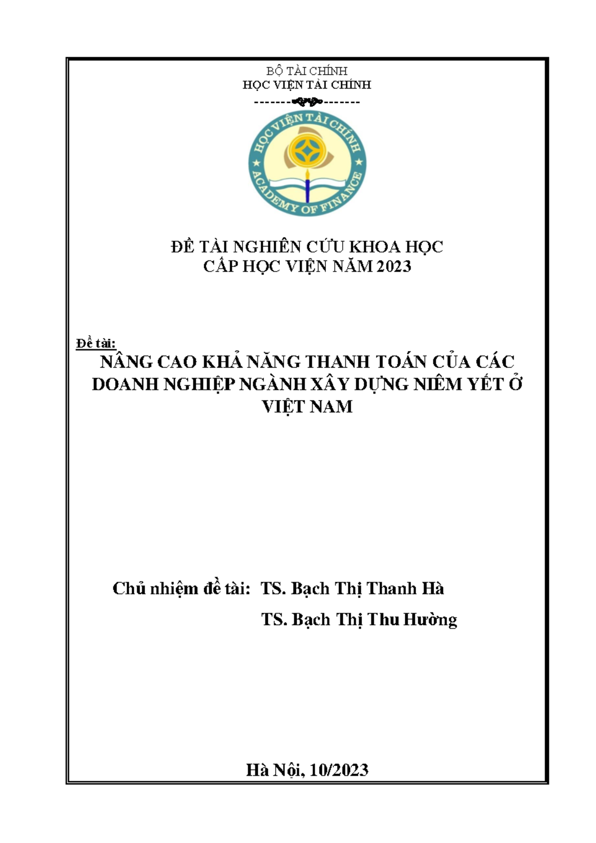 NCKH KNTT DNXD 2023: Nâng Cao Khả Năng Thanh Toán Doanh Nghiệp Xây Dựng ...