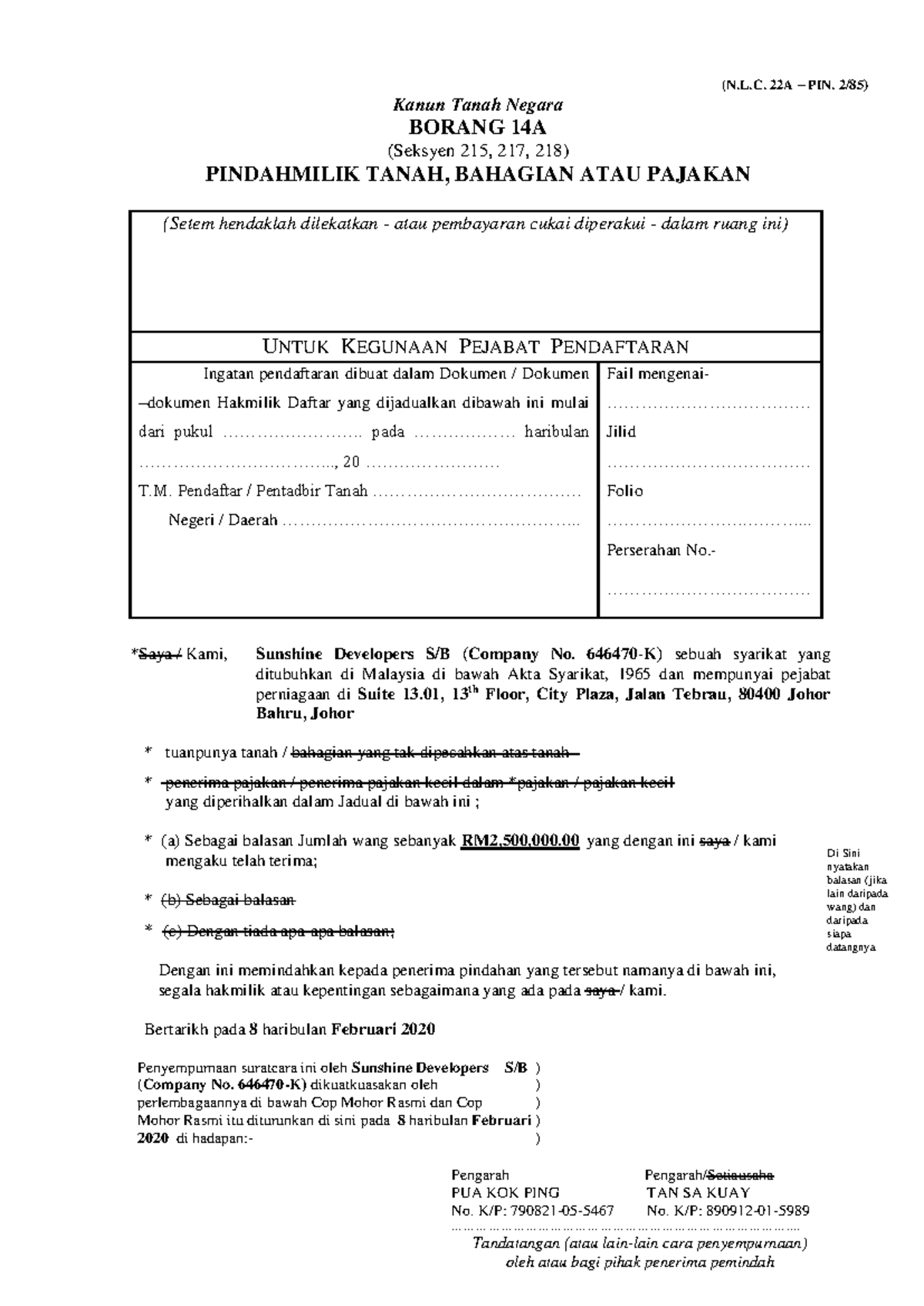 Borang 14A - tuto - COnveyancing - MMU - Studocu