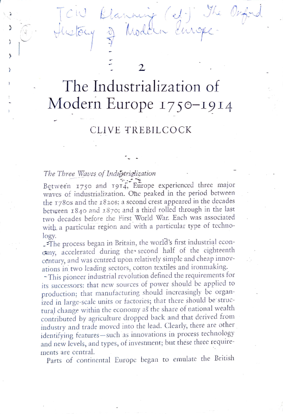 Detailed Notes on the Industrialization of Modern Europe (HIST 101 ...