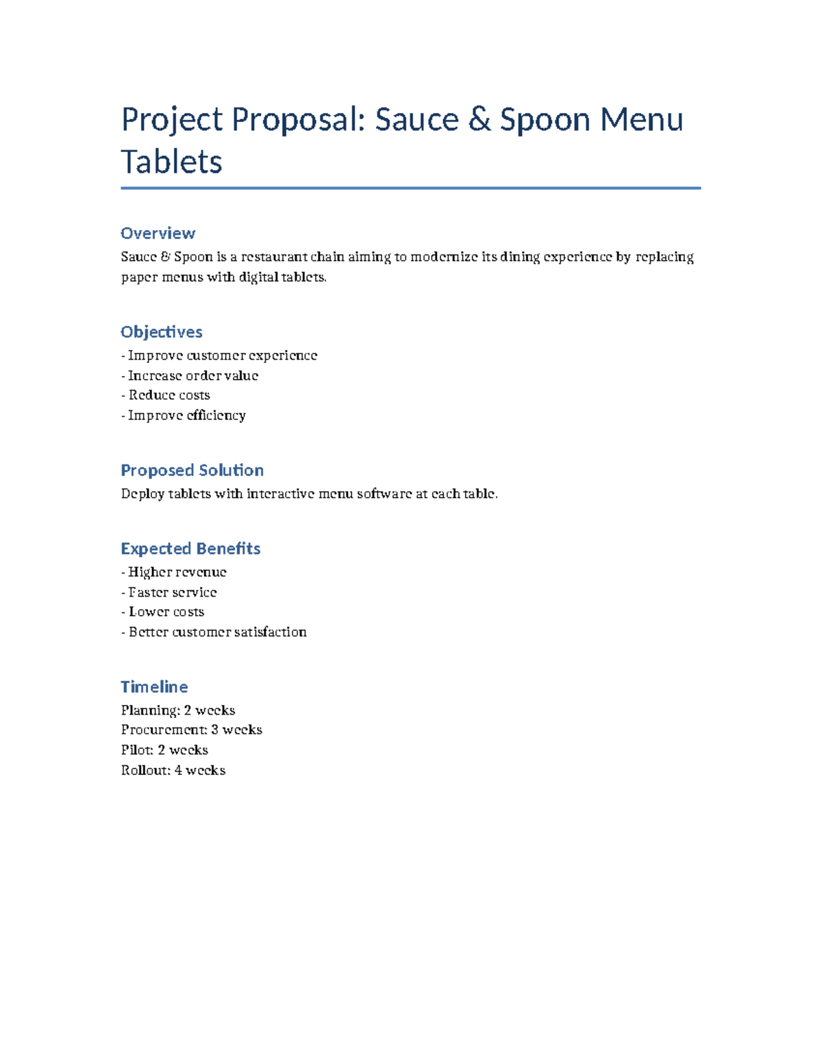 Project proposal - stuff - Project Proposal: Sauce & Spoon Menu Tablets ...