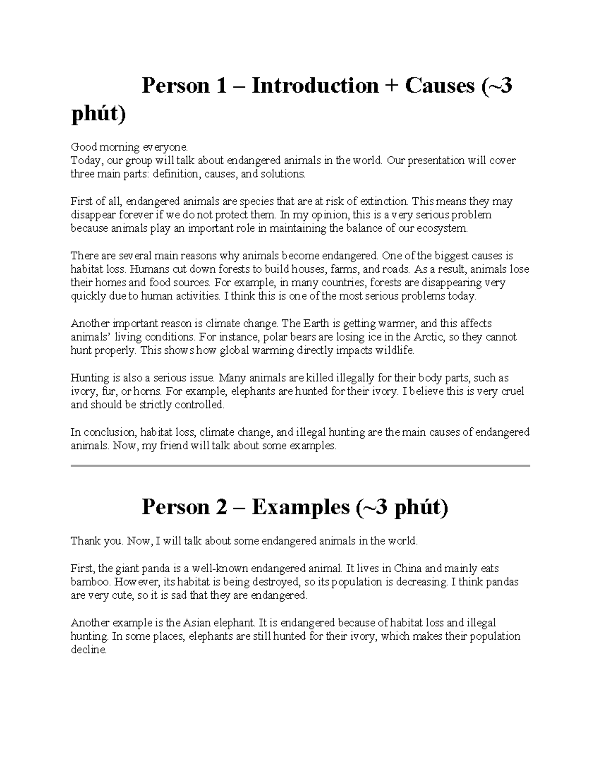 ENVS 101: Endangered Animals - Causes, Examples & Solutions - Studocu