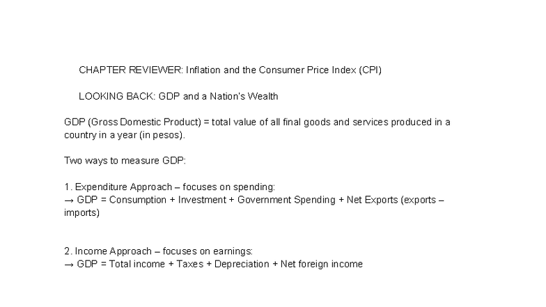 CHAPTER REVIEWER: Inflation, CPI, and Economic Concepts - Studocu