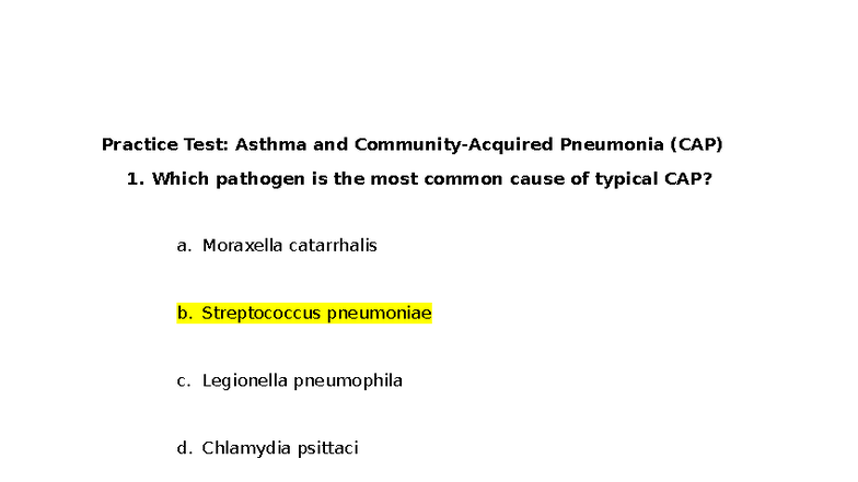 Module 6 Practice Test: CAP and Asthma Insights - Studocu