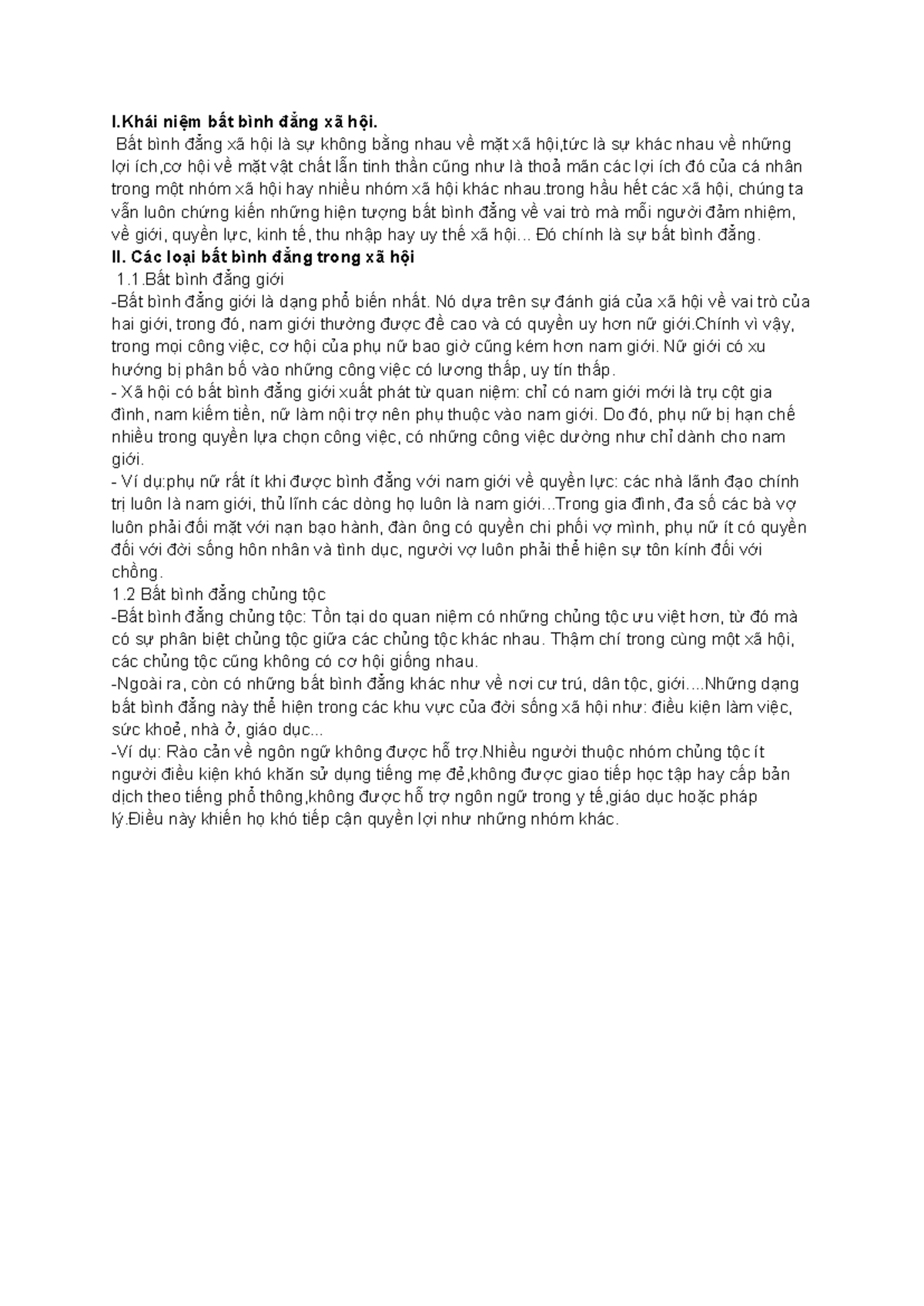 Bất Bình Đẳng Xã Hội: Khái Niệm và Các Loại Hình - Studocu