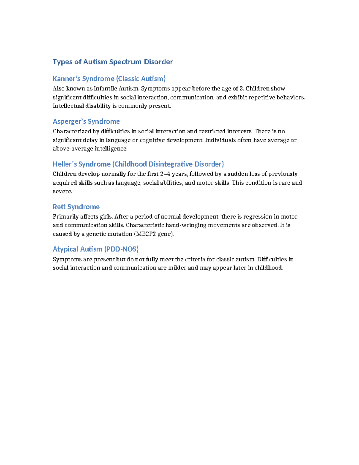 Types of Autism Spectrum Disorder (ASD) Explained - Studocu
