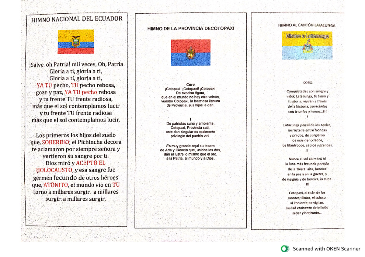 HIMNO NACIONAL DEL ECUADOR Y CANTÓN LATACUNGA - ECA - Studocu