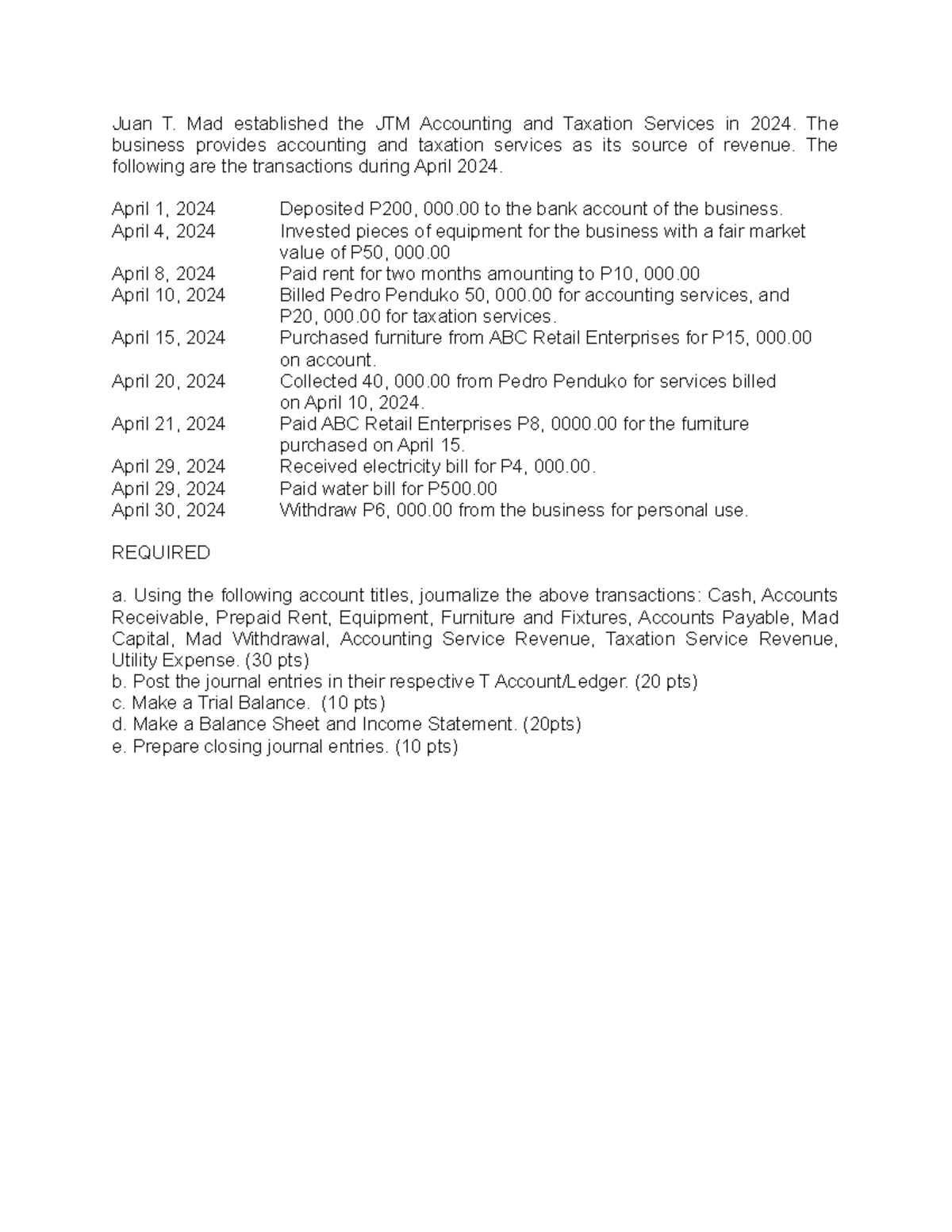 Basic ACC Sample PROB Finals: Accounting Transactions & Reports - Studocu