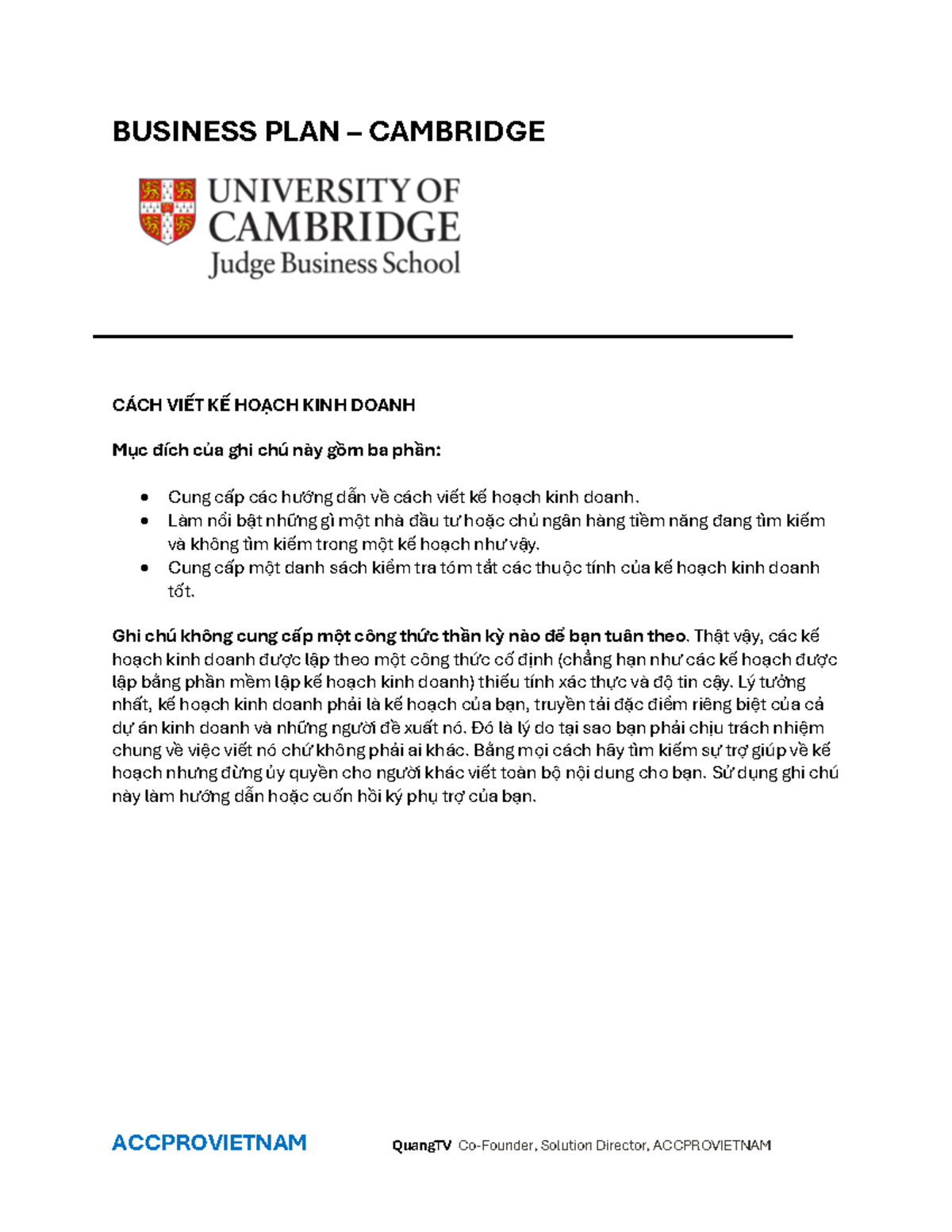 FIBI Business PLAN Cambridge VN - BUSINESS PLAN – CAMBRIDGE CÁCH VIẾT ...