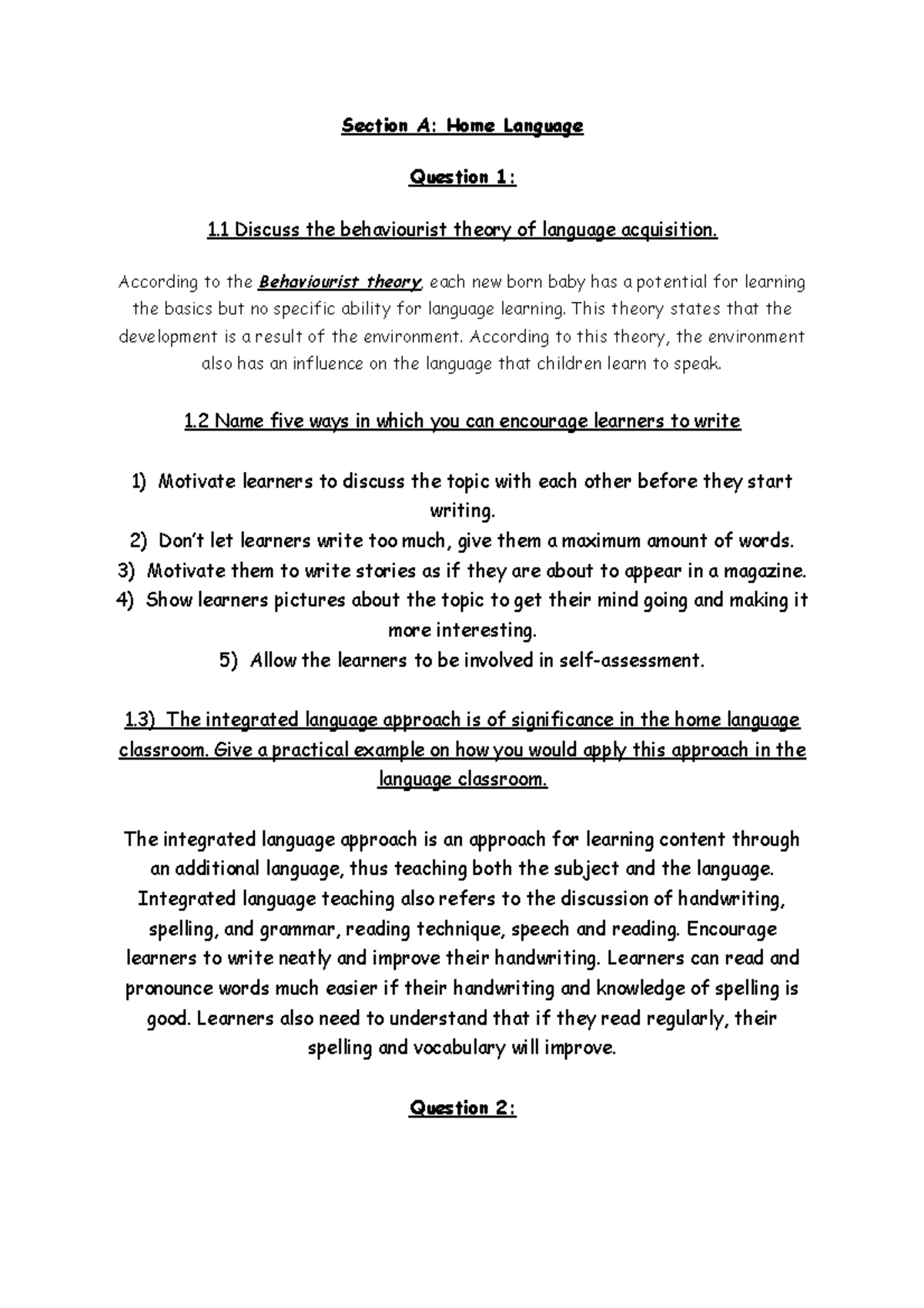 PST131J Marked Assignment 2 all answers - Section A: Home Language ...