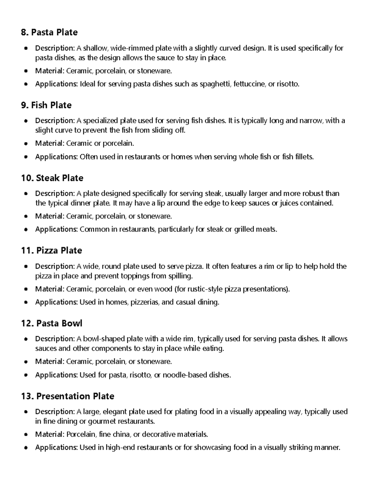 E - Eng: Detailed Overview of Specialized Plates for Culinary Use - Studocu
