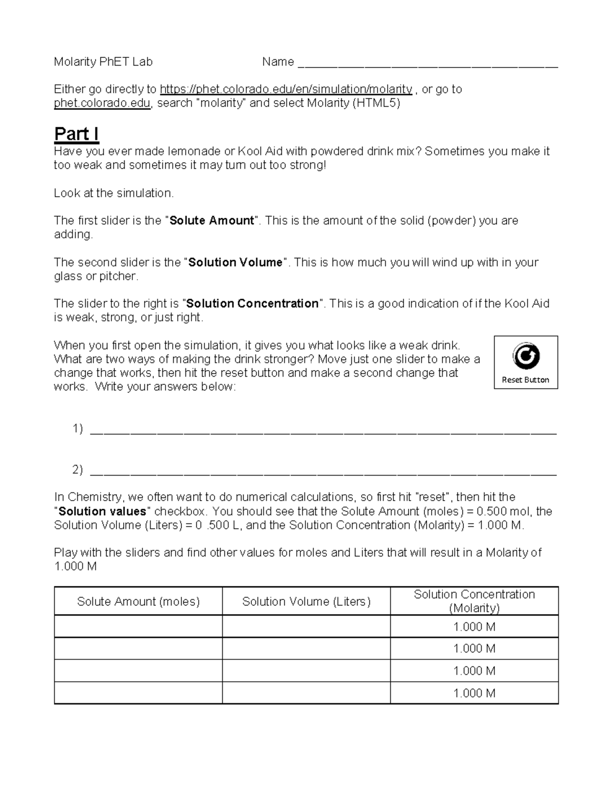 Chemistry PhET Lab: Exploring Molarity and Solutions - #9 Online - Studocu