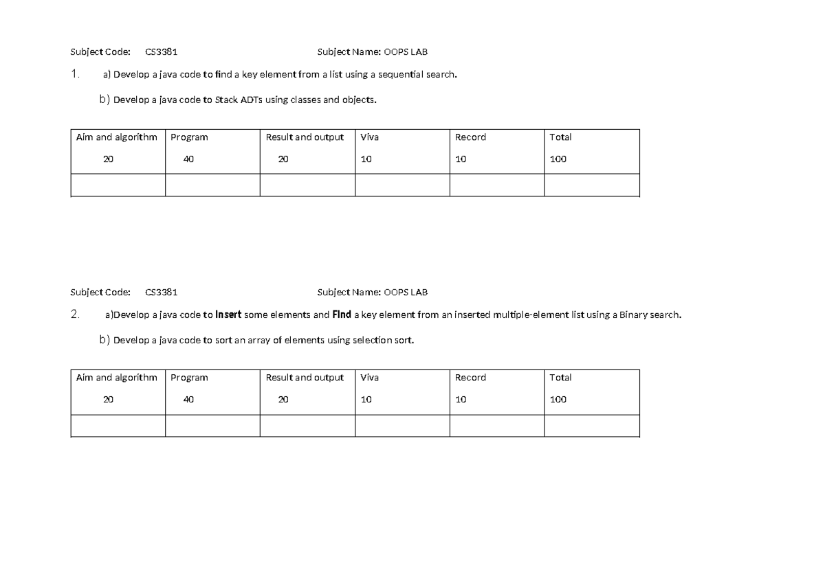 CS3381 OOPS LAB - Practical Questions and Code Development - Studocu