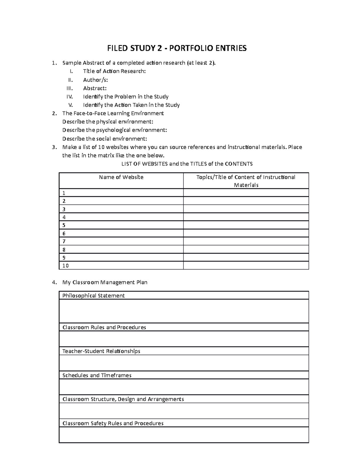 Portfolio Entries for FS 2: Action Research & Classroom Management ...