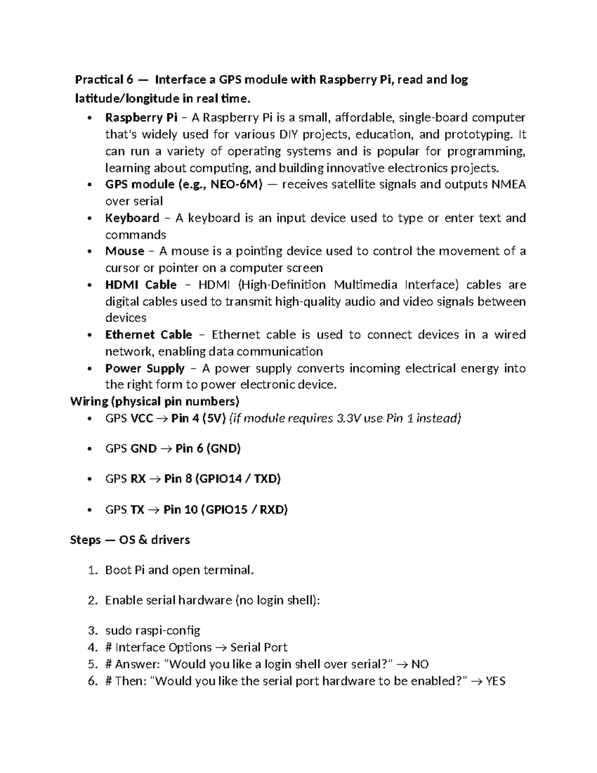 Practical 6: GPS Module Integration with Raspberry Pi - Studocu