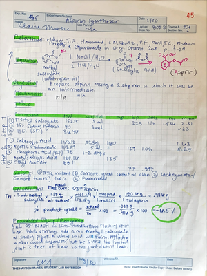 Aspirin synthesis Lab report - Ashley Islam TA Jeremy Liew Chem L ...