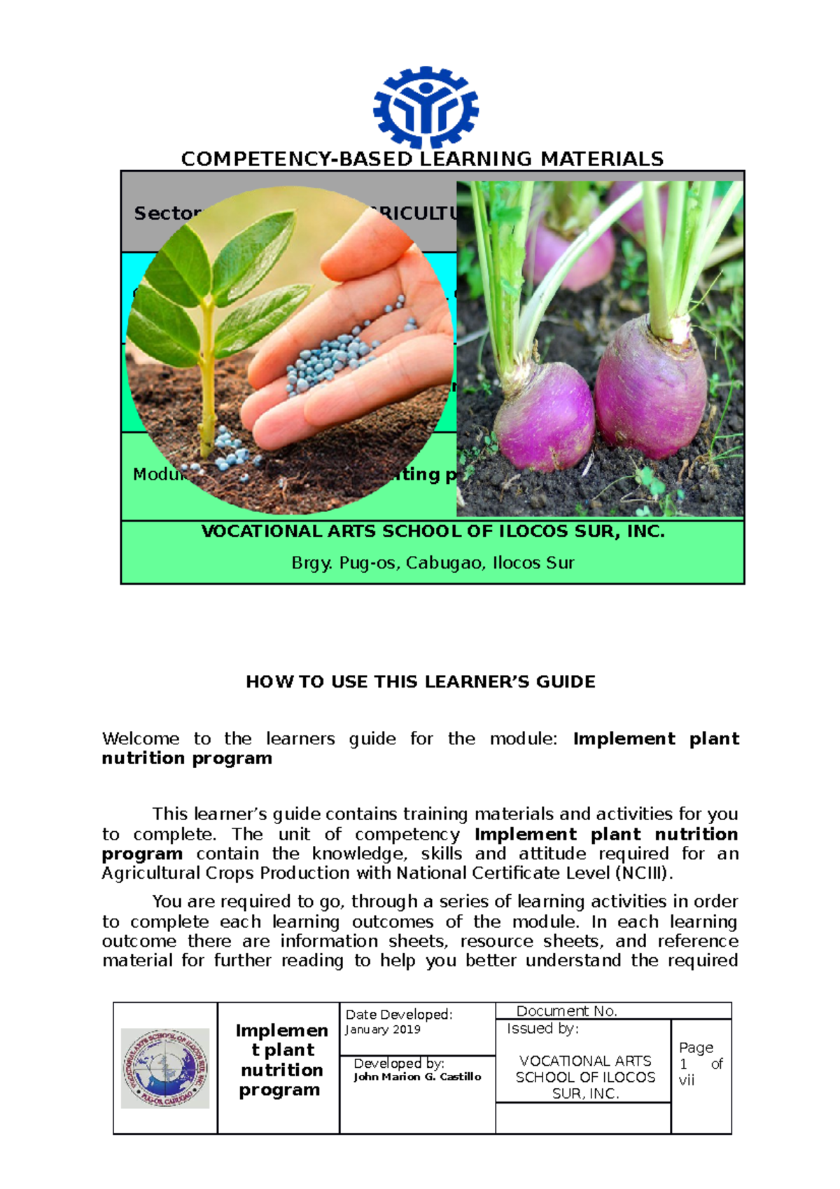 CBLM JM3 - Implementing Plant Nutrition Program in Agriculture - Studocu