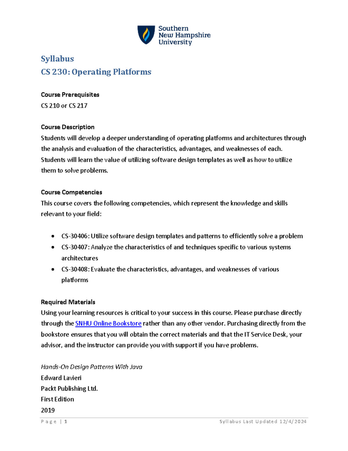 CS 230 Syllabus: Operating Platforms Course Overview and Requirements ...