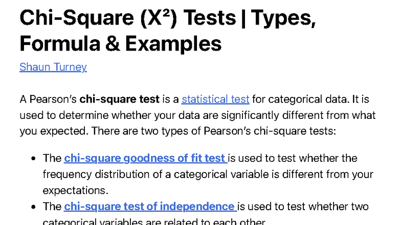 (Χ²) Tests: Types, Formulas, and Examples Summary - Studocu
