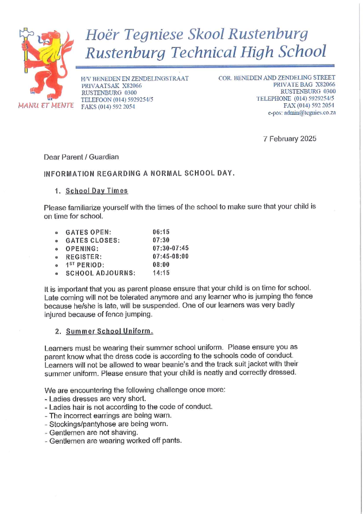 Information School DAY - Hoër Tegniese Skool Rustenburg Rustenburg ...